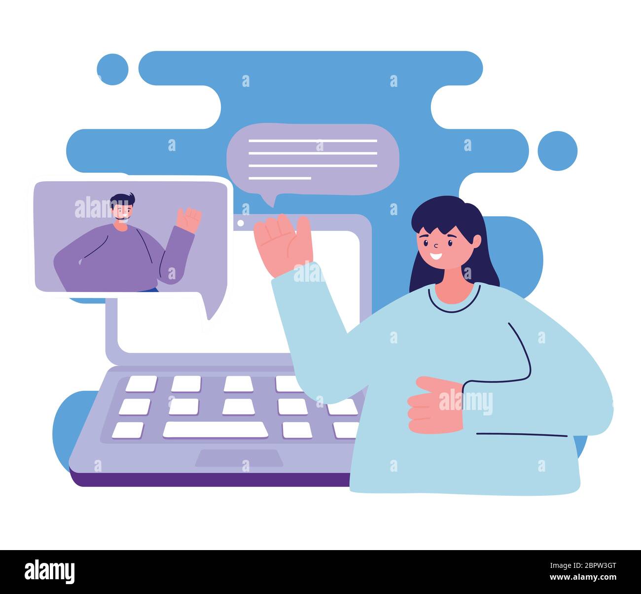 Woman and man with laptop chatting design, Message chat and ...