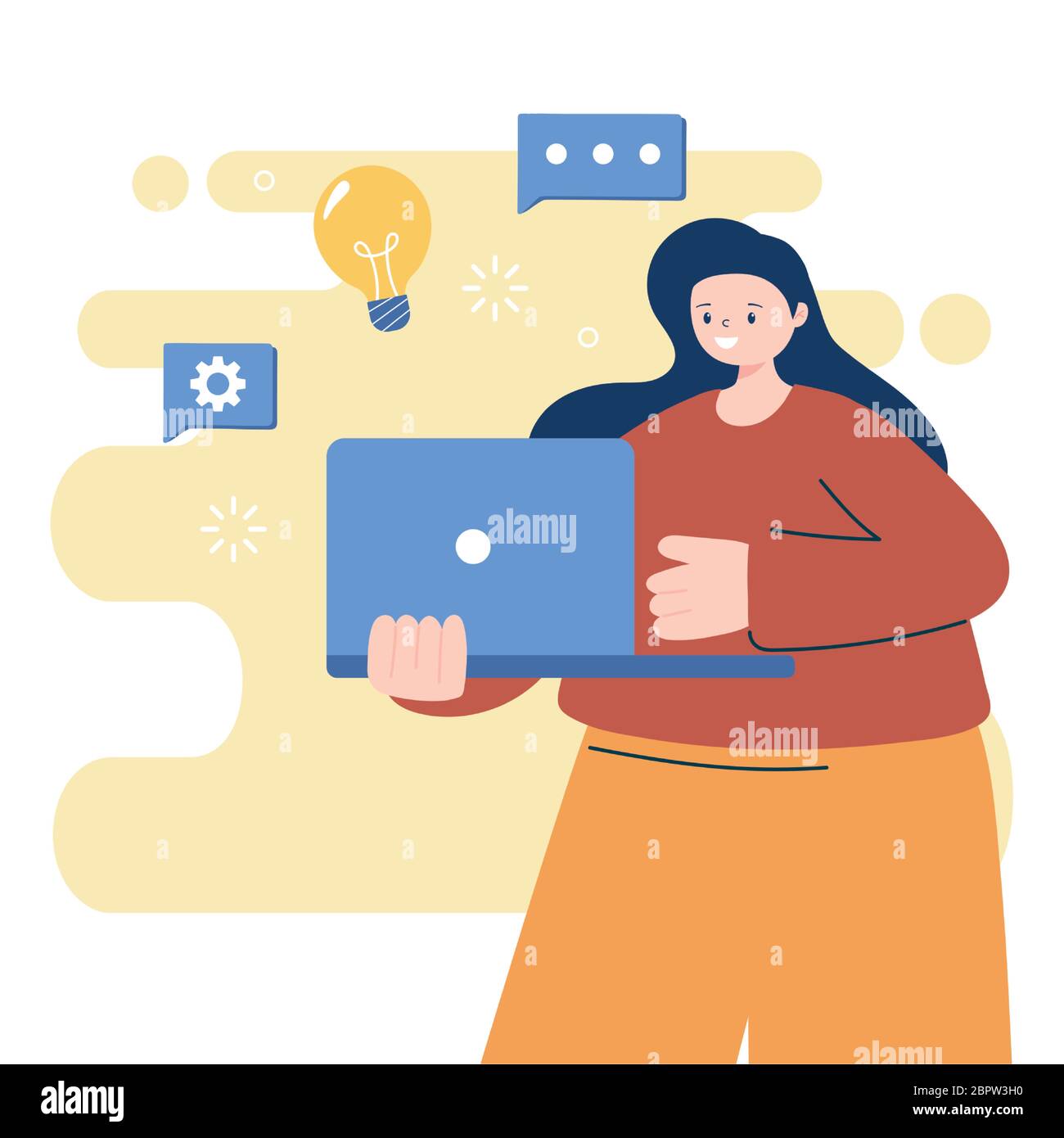 Woman with laptop design, Digital technology and communication theme ...