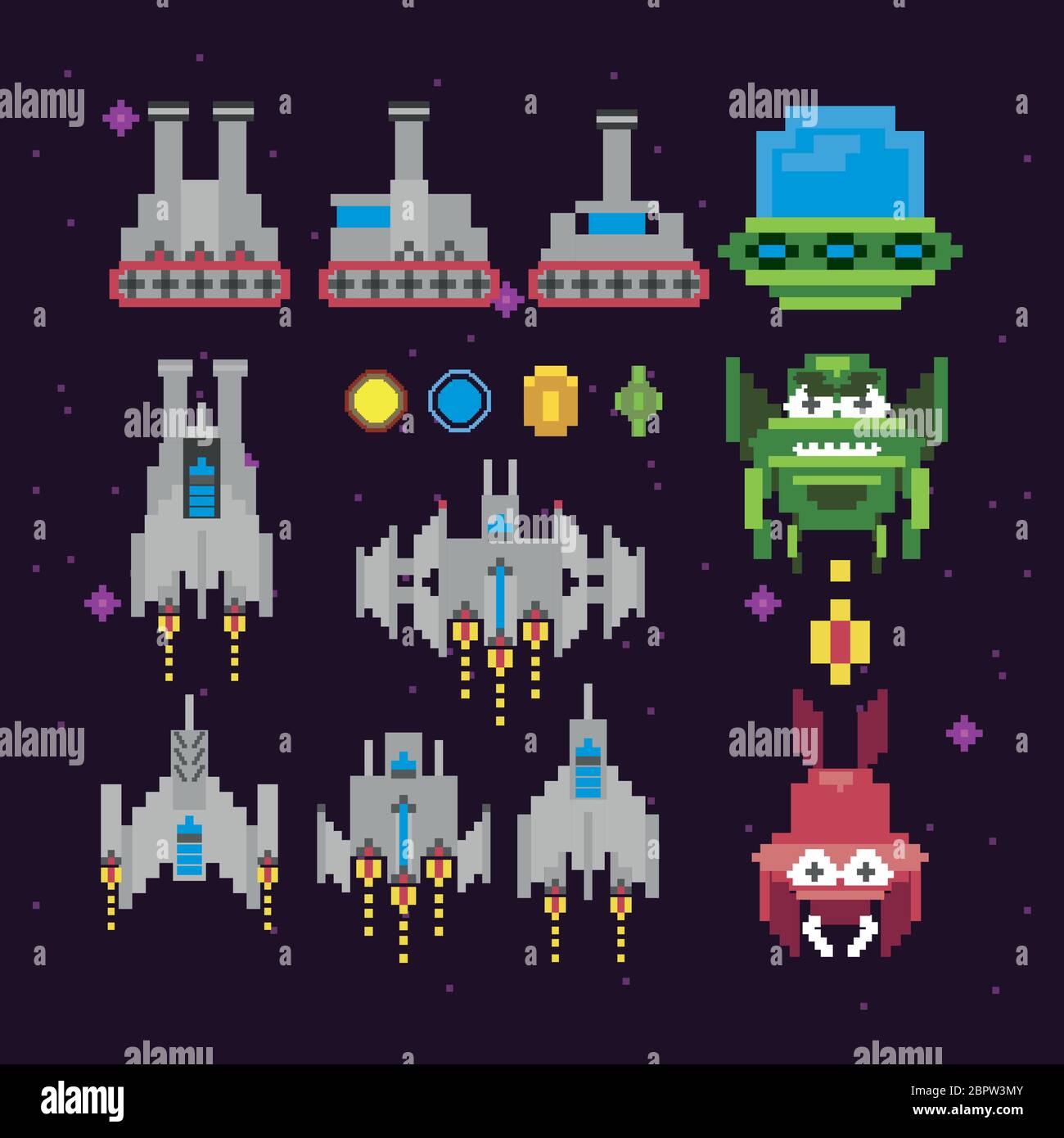 retro video game space pixelated set icons Stock Vector Image & Art - Alamy