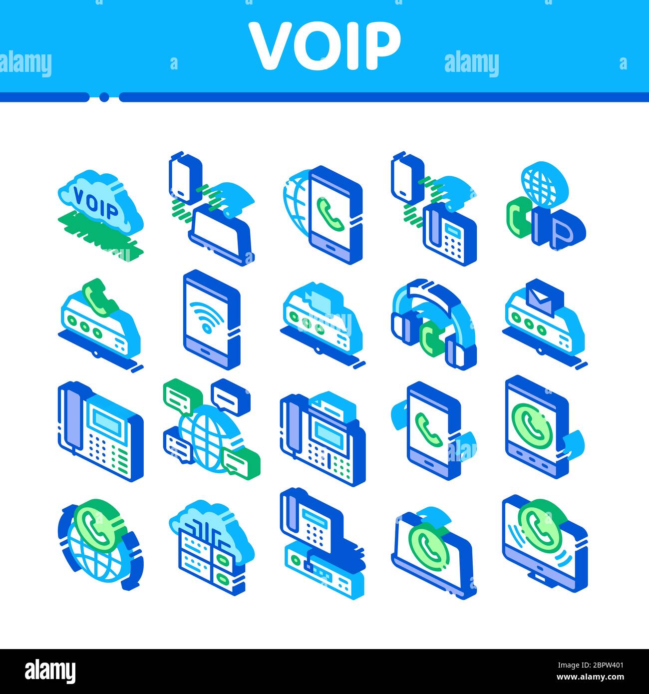 Voip Calling System Isometric Icons Set Vector Stock Vector Image & Art ...