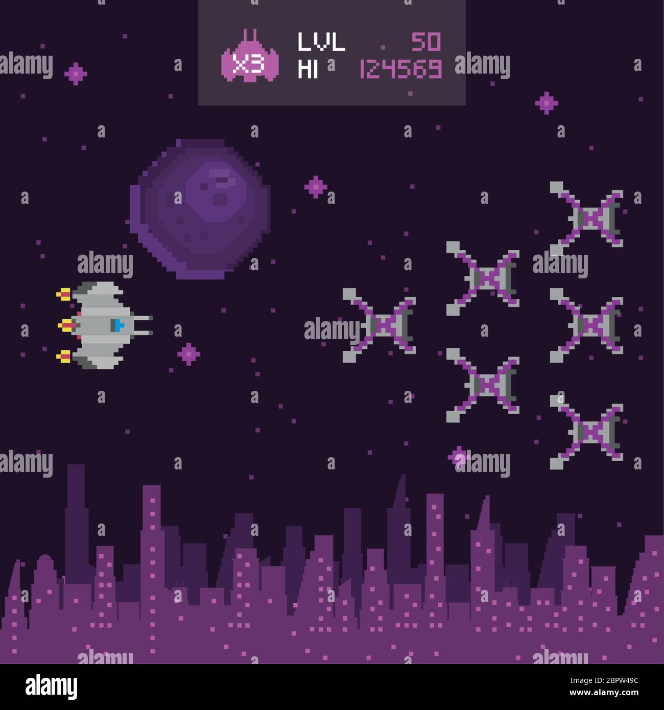 retro video game space pixelated scene Stock Vector Image & Art - Alamy