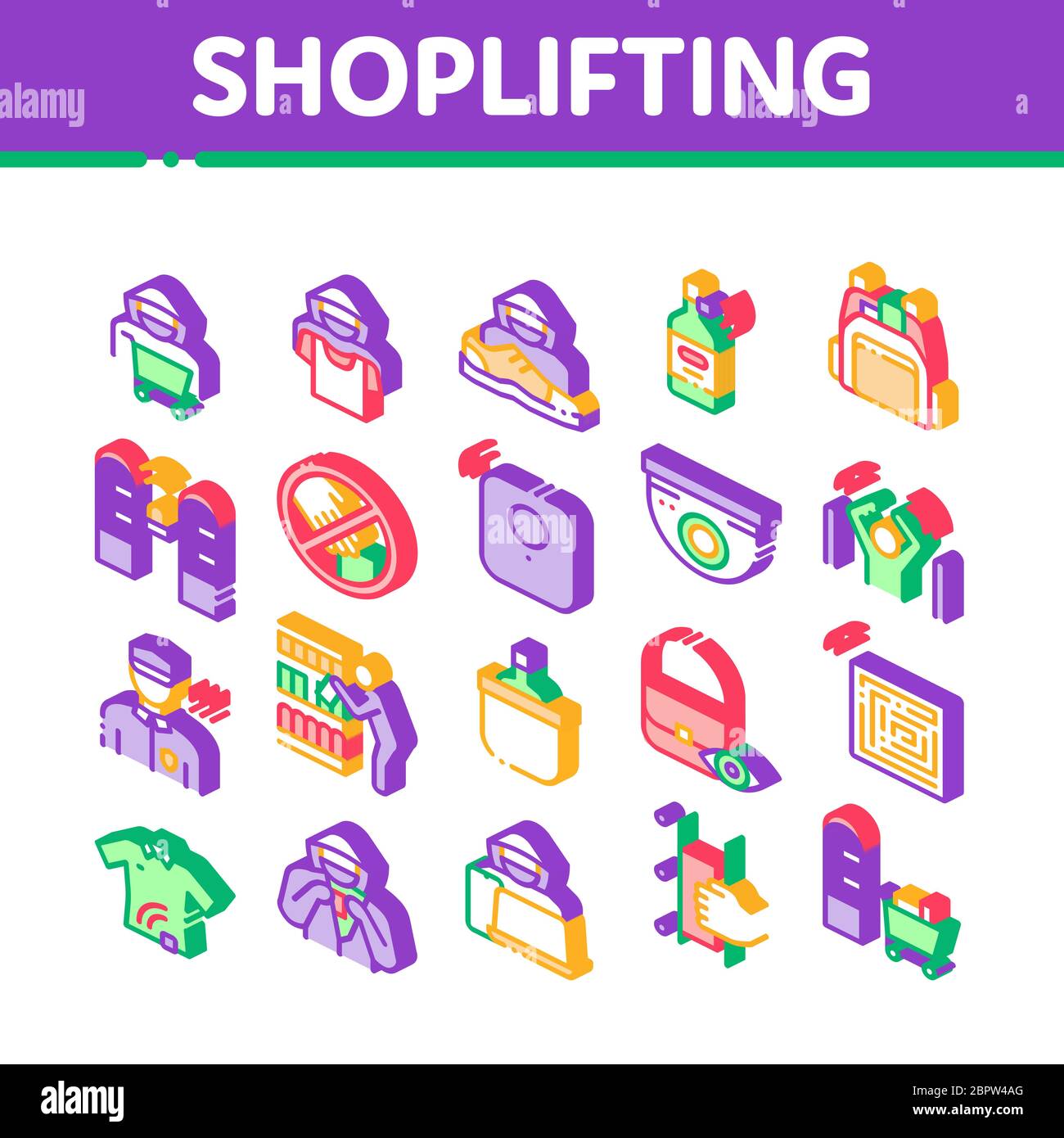 Shoplifting Isometric Icons Set Vector Stock Vector Image & Art - Alamy