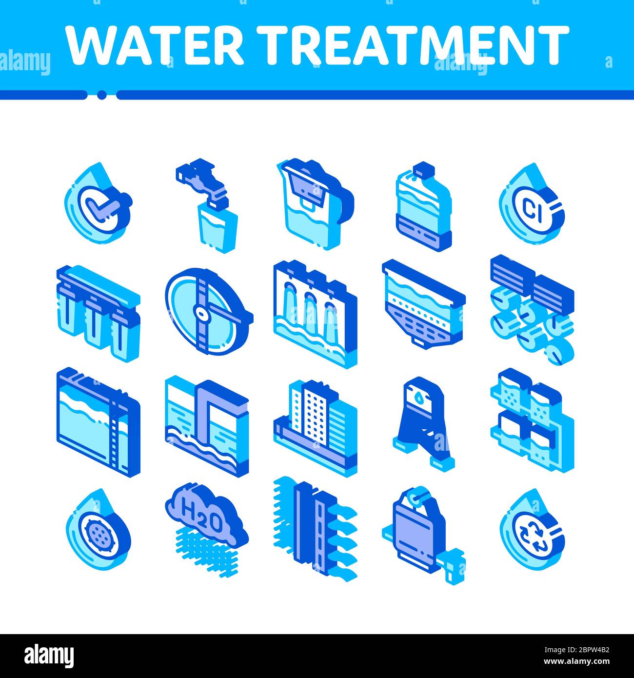 Water Treatment Items Vector Isometric Icons Set Stock Vector Image ...