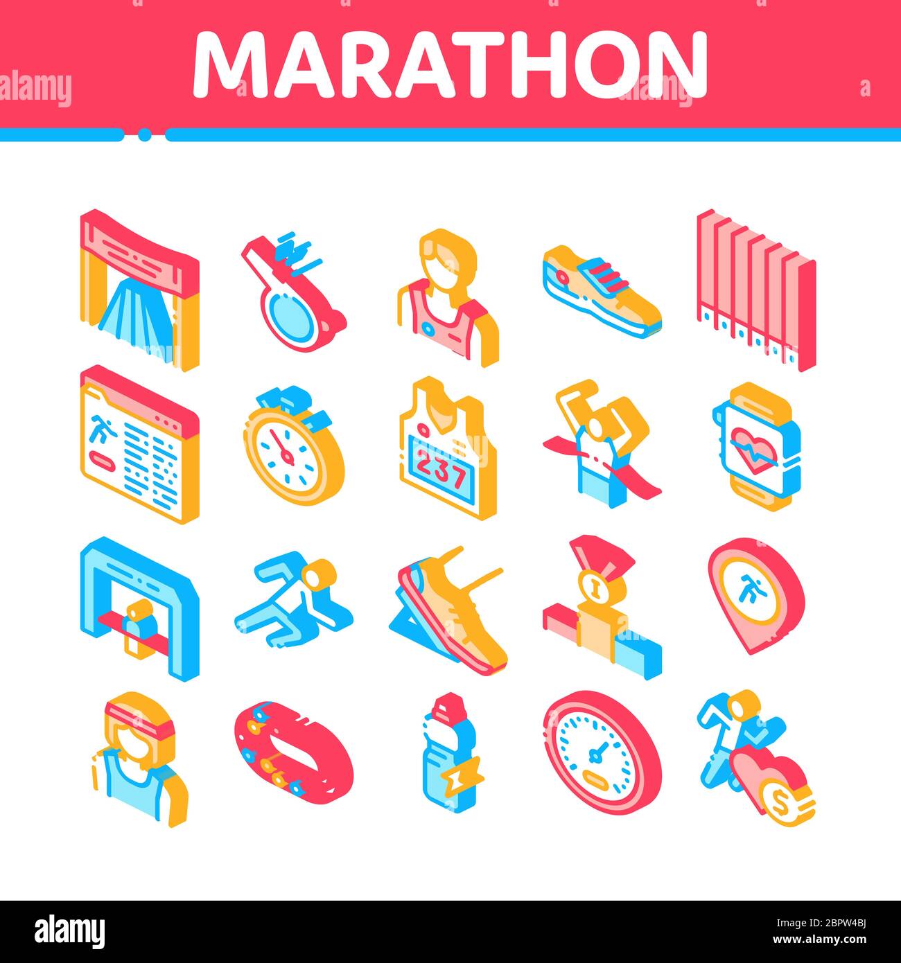 Marathon Isometric Elements Icons Set Vector Stock Vector Image & Art ...