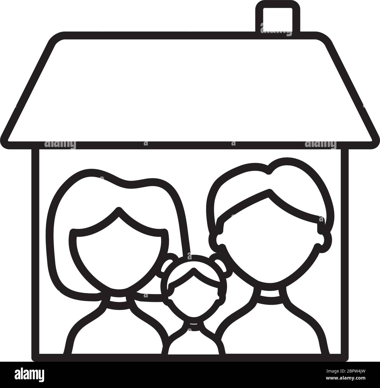 stay at home concept, happy family inside the house icon over white ...