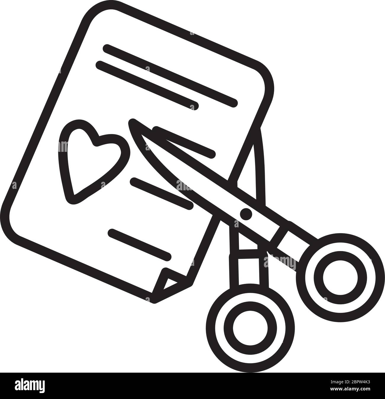 love letter and scissors over white background, line style, vector ...