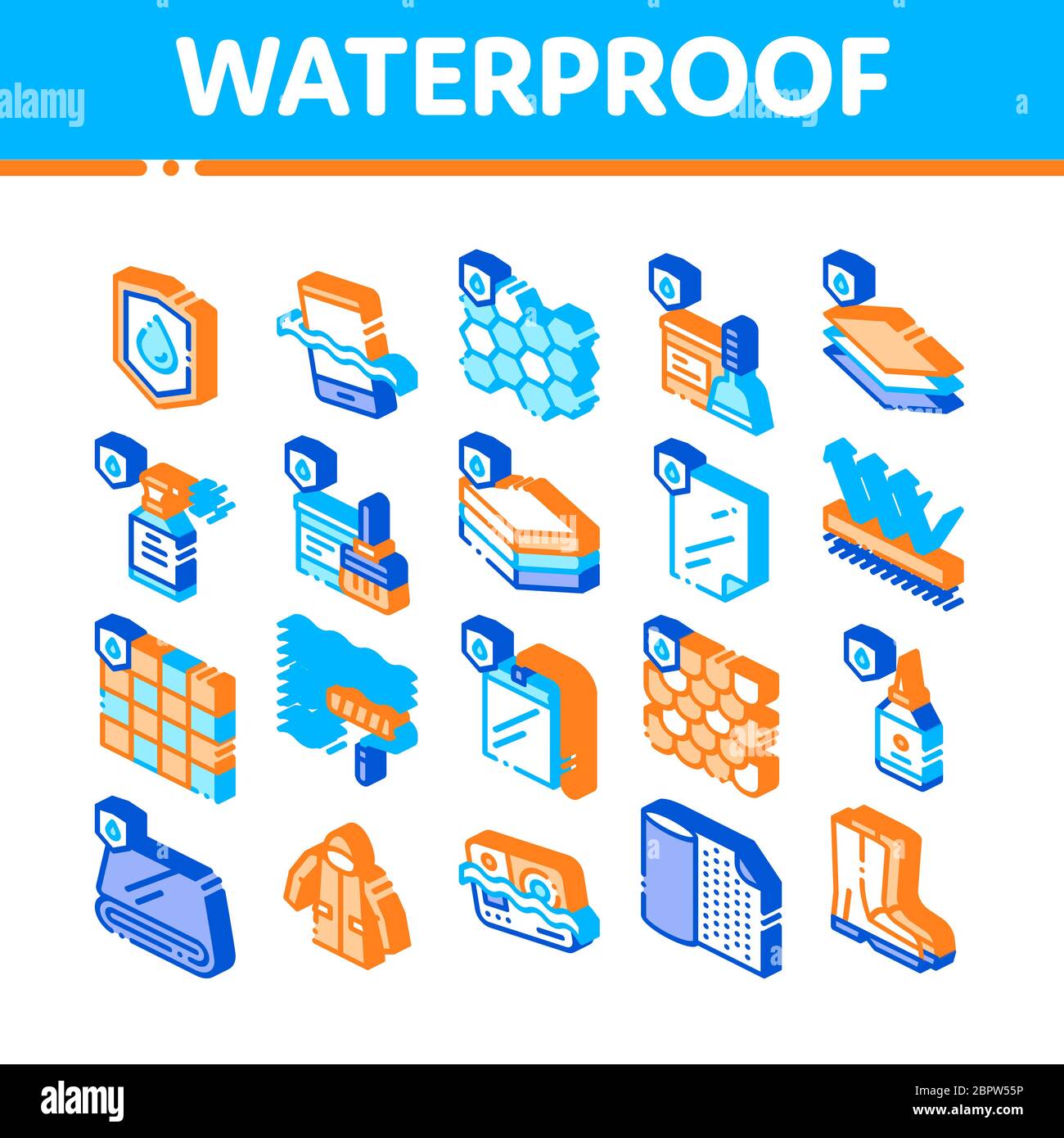 Waterproof Materials Vector Isometric Icons Set Stock Vector Image ...
