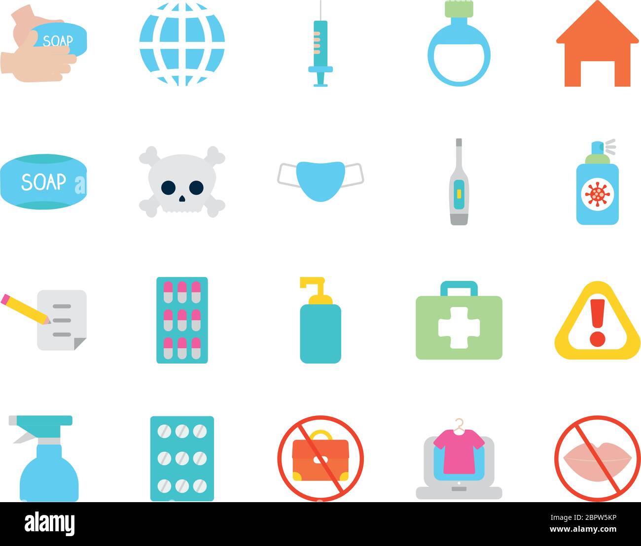 mouth mask and stop the spread icon set over white background, flat ...