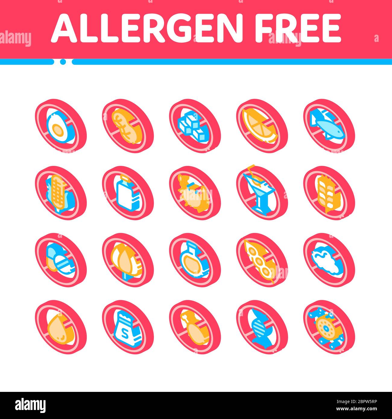 Allergen Free Products Vector Isometric Icons Set Stock Vector Image ...