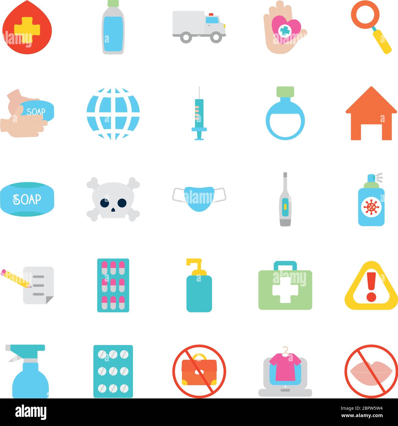 skull and stop the spread icon set over white background, flat style ...