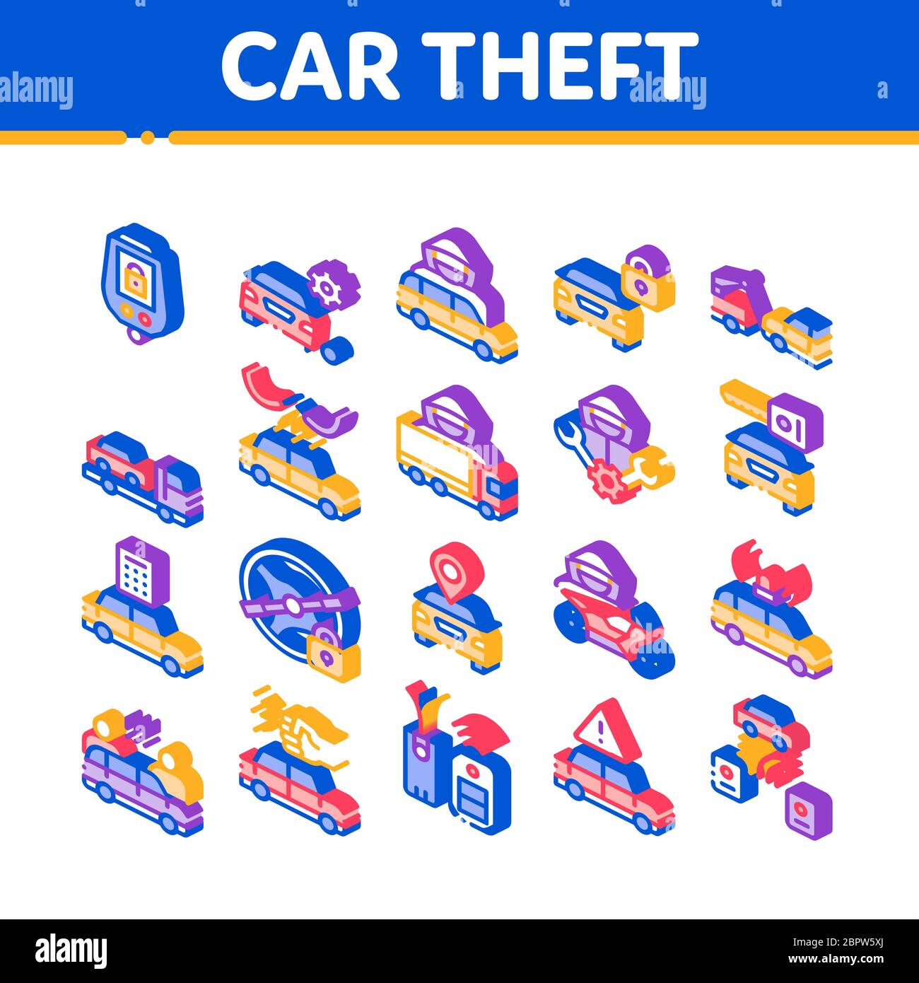 Car Theft Isometric Elements Icons Set Vector Stock Vector Image & Art ...