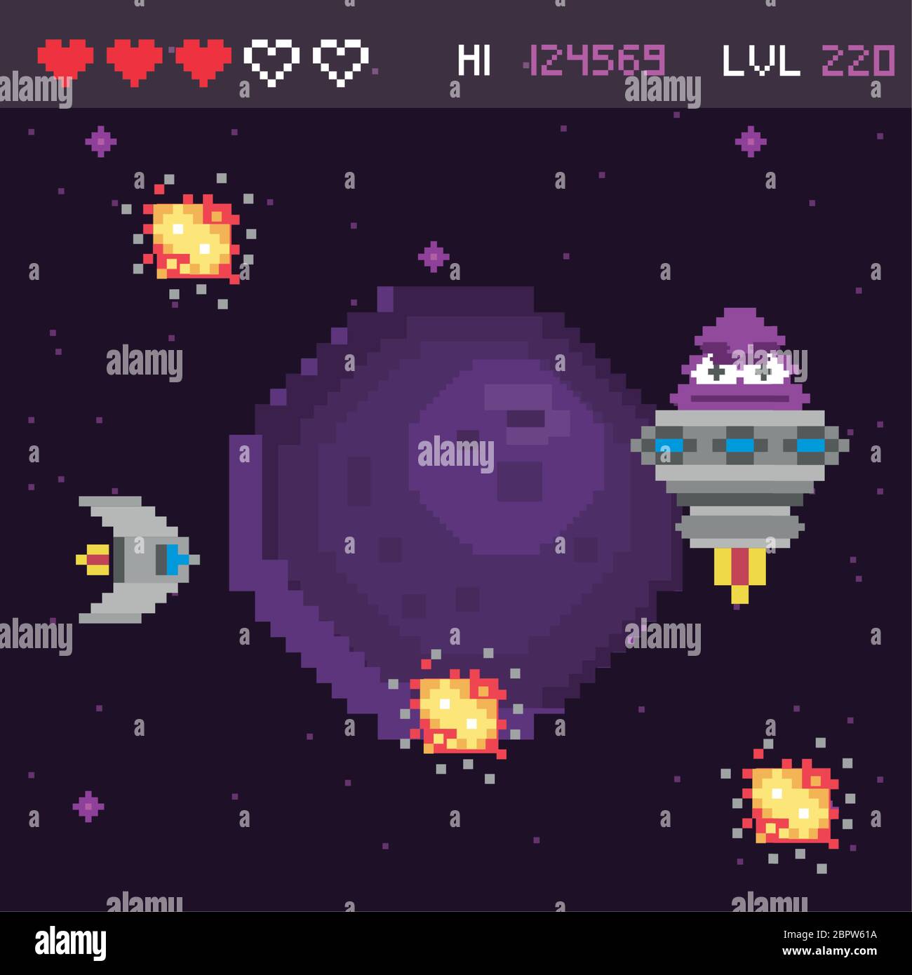 retro video game space pixelated scene Stock Vector Image & Art - Alamy