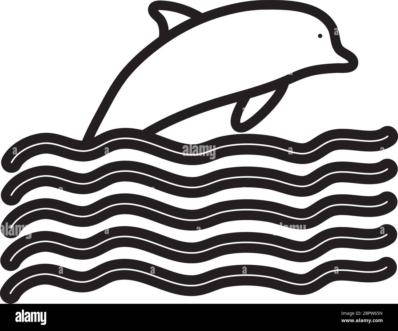 dolphin and waves over white background, line style, vector ...