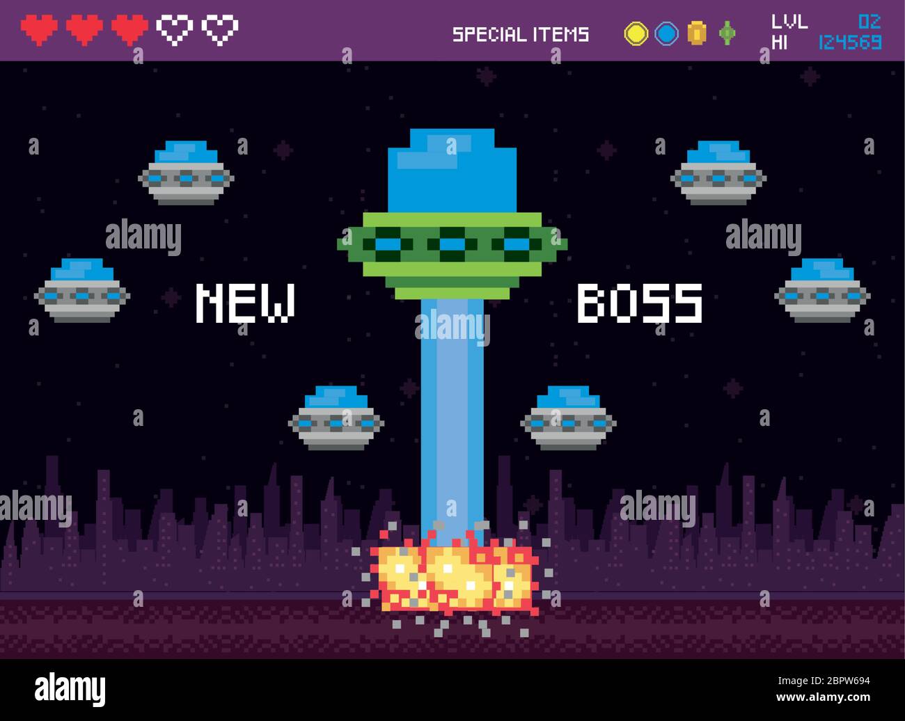 retro video game space pixelated scene Stock Vector Image & Art - Alamy