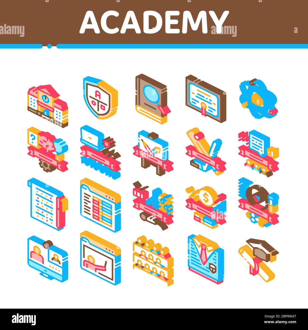 Academy Educational Isometric Icons Set Vector Stock Vector Image & Art ...