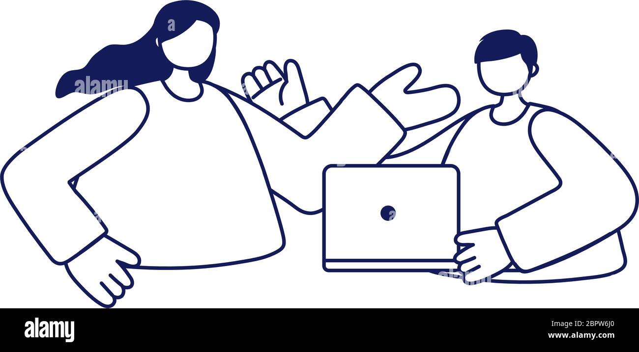 Woman and man with laptop design, Digital technology and communication ...