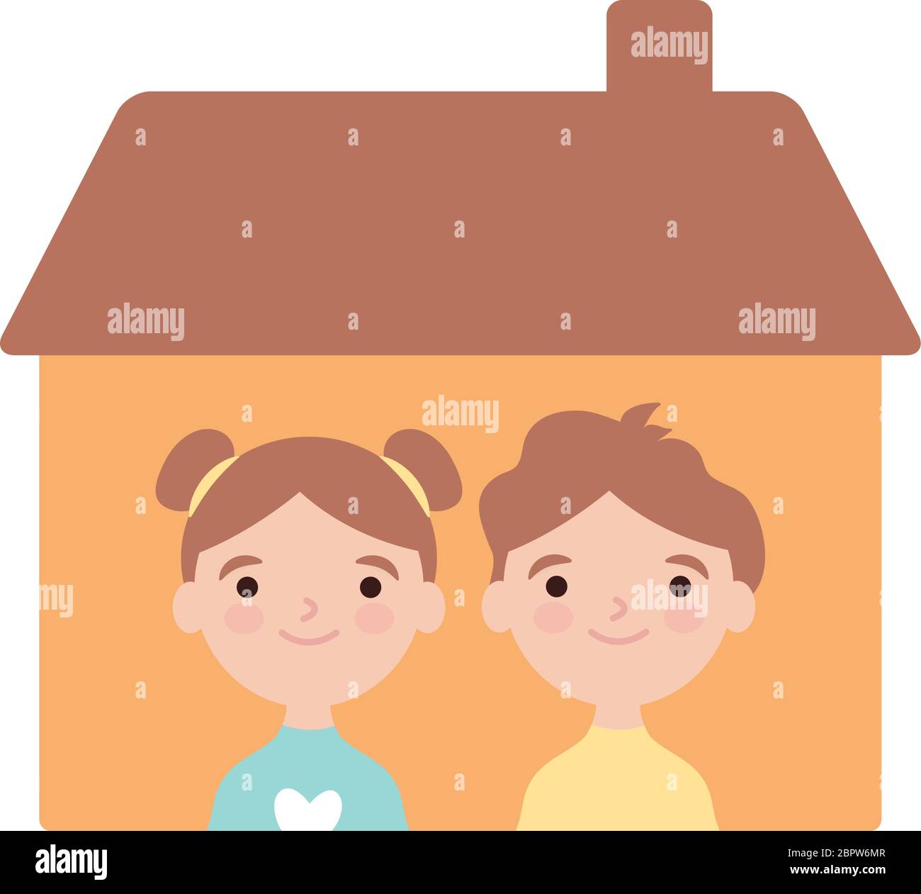 Stay home concept, Happy kids inside the house icon over white ...