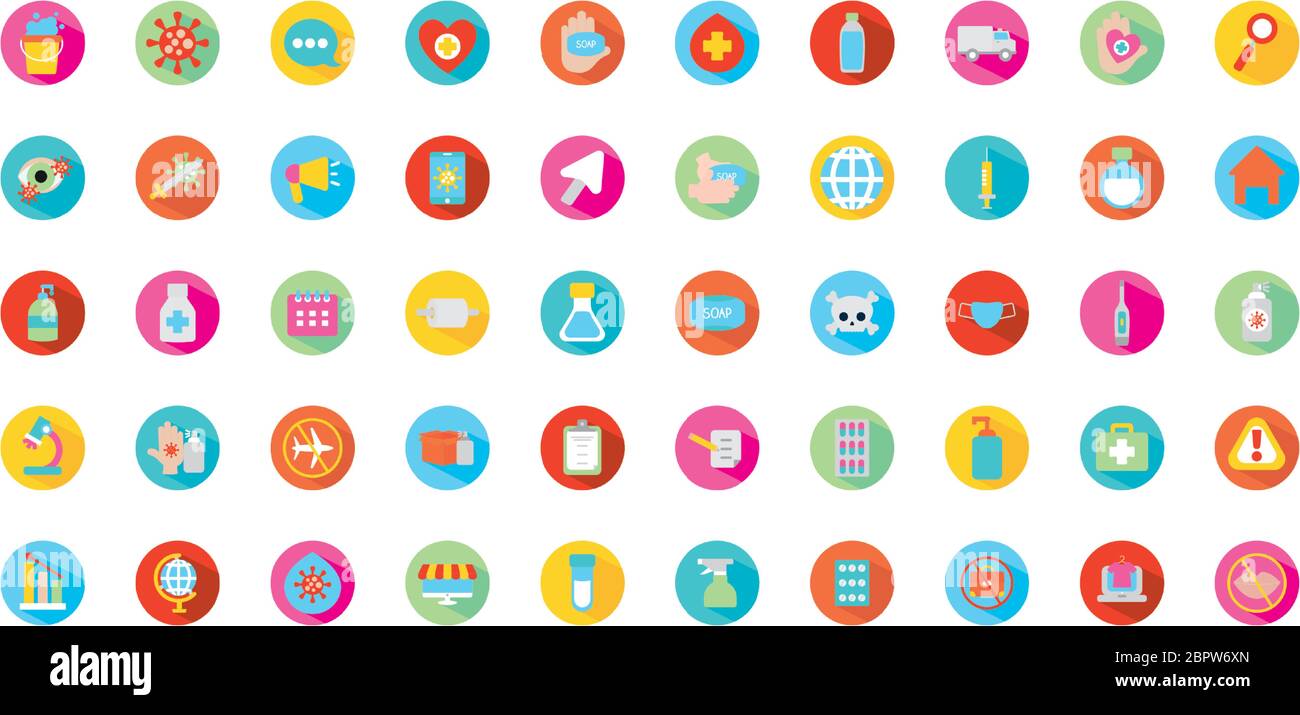 stop the spread icon set over white background, block flat style ...