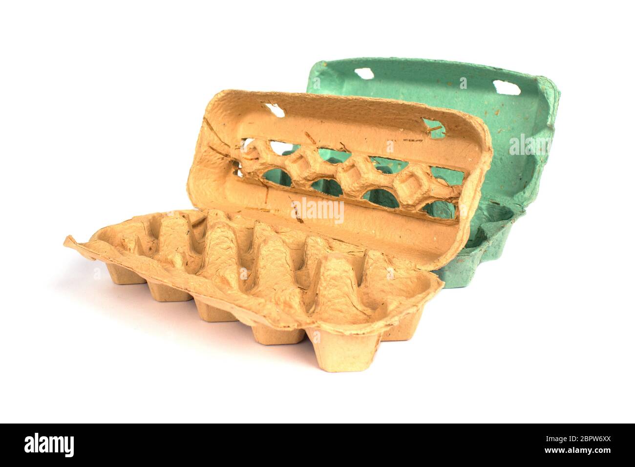 Close up of biodegradable egg box made recycled paper with composite ...