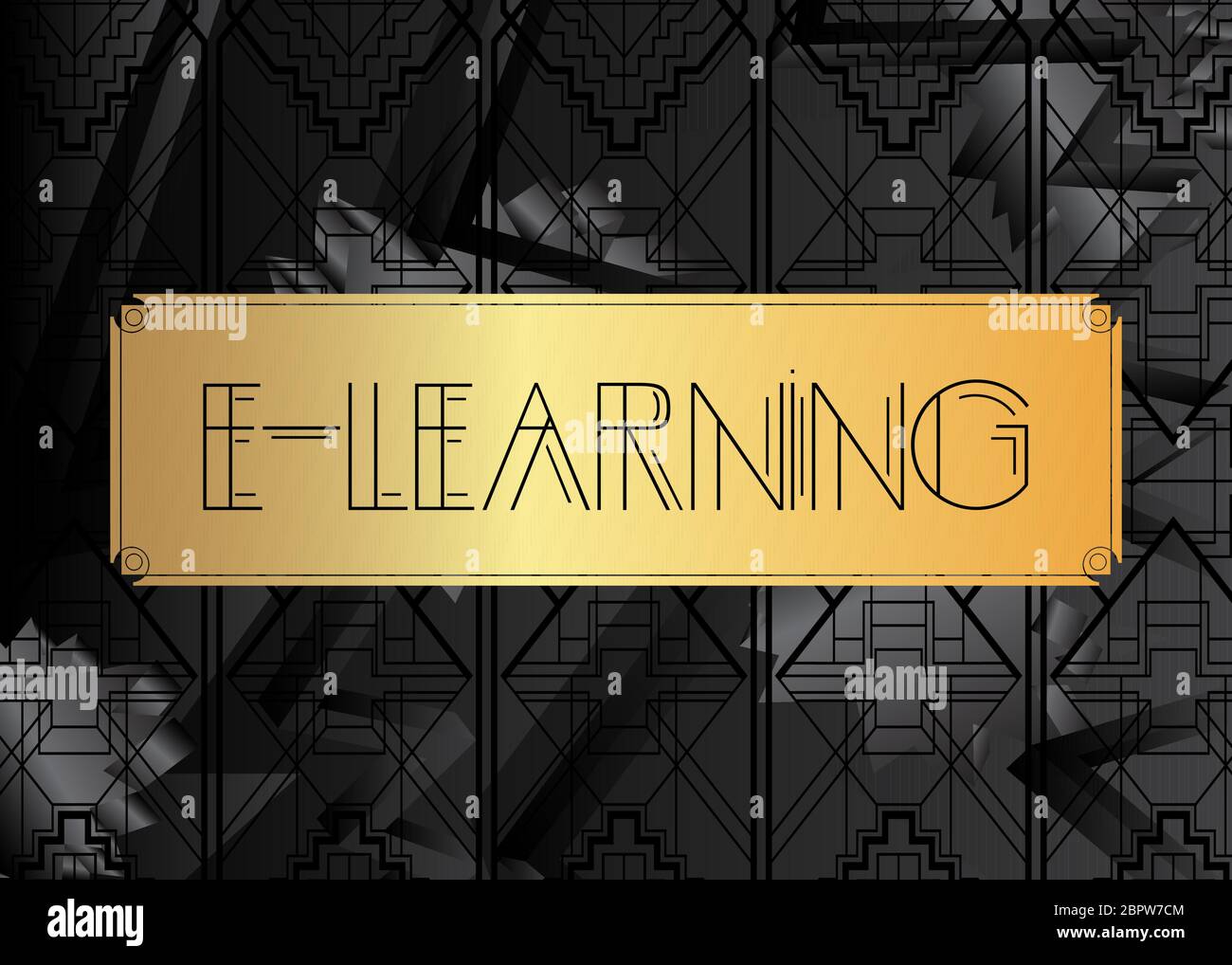 Art Deco E-Learning text. Decorative greeting card, sign with vintage ...