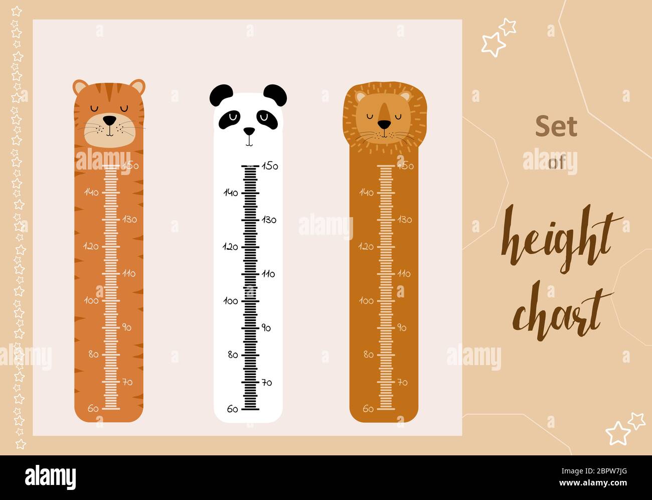 Kids space height chart. Cute wall meter with funny animals. Vector ...