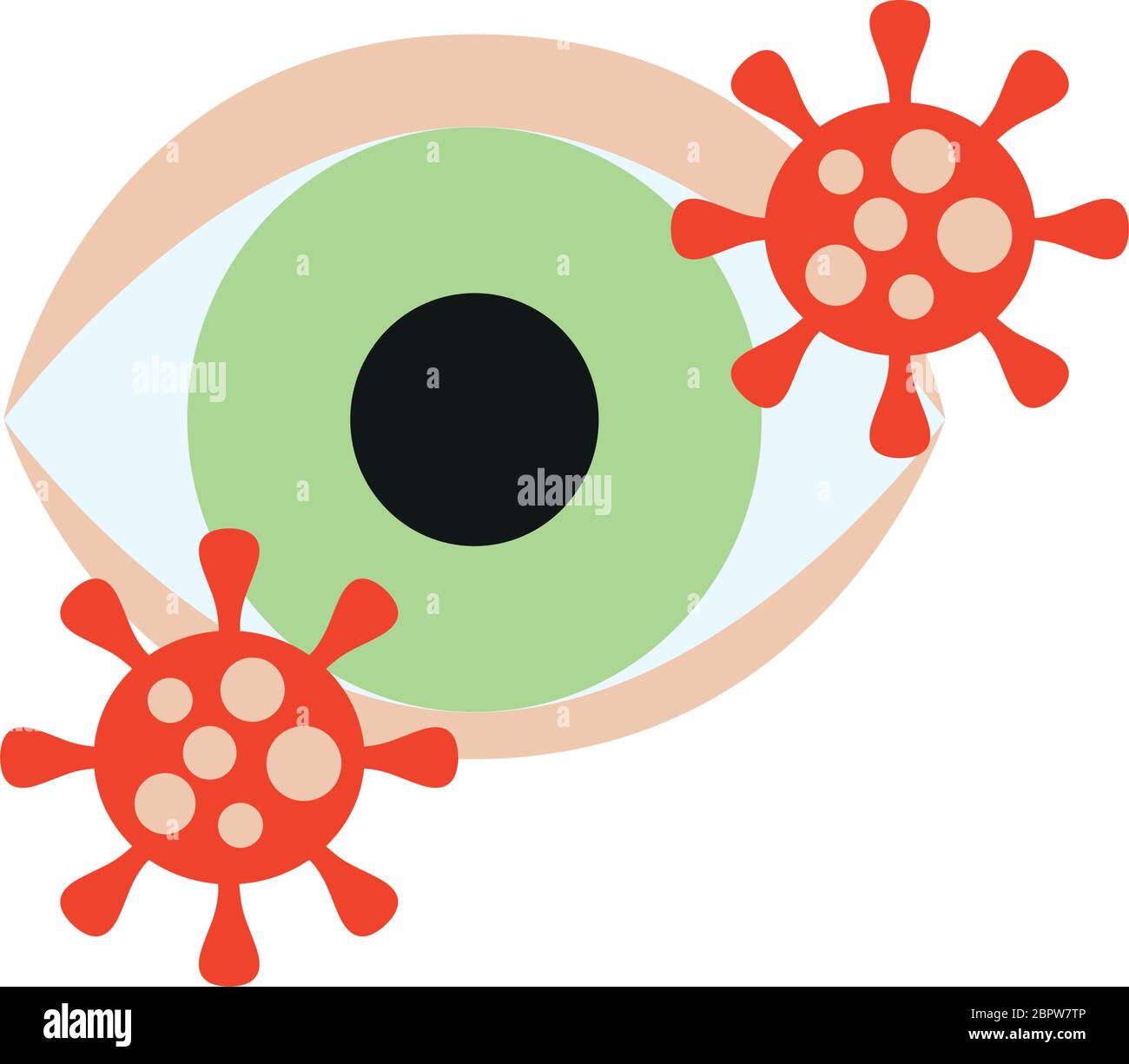 infected eye with coronavirus symbol over white background, flat style ...