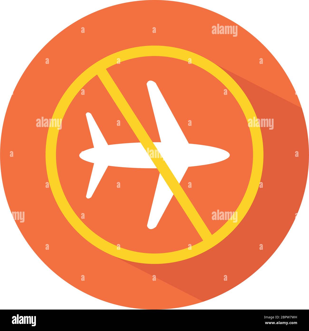 forbidden sign with airplane icon over white background, block flat ...