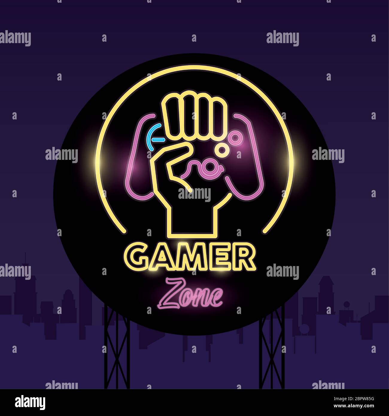 retro video game neon with control Stock Vector Image & Art - Alamy
