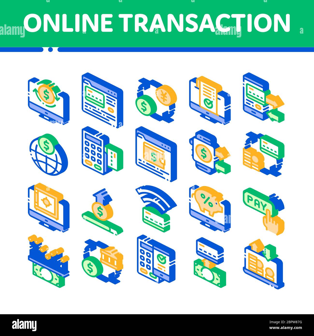 Online Transactions Vector Isometric Icons Set Stock Vector Image & Art ...