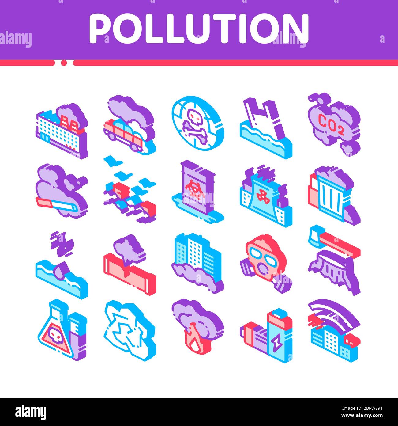 Pollution of Nature Vector Isometric Icons Set Stock Vector Image & Art ...