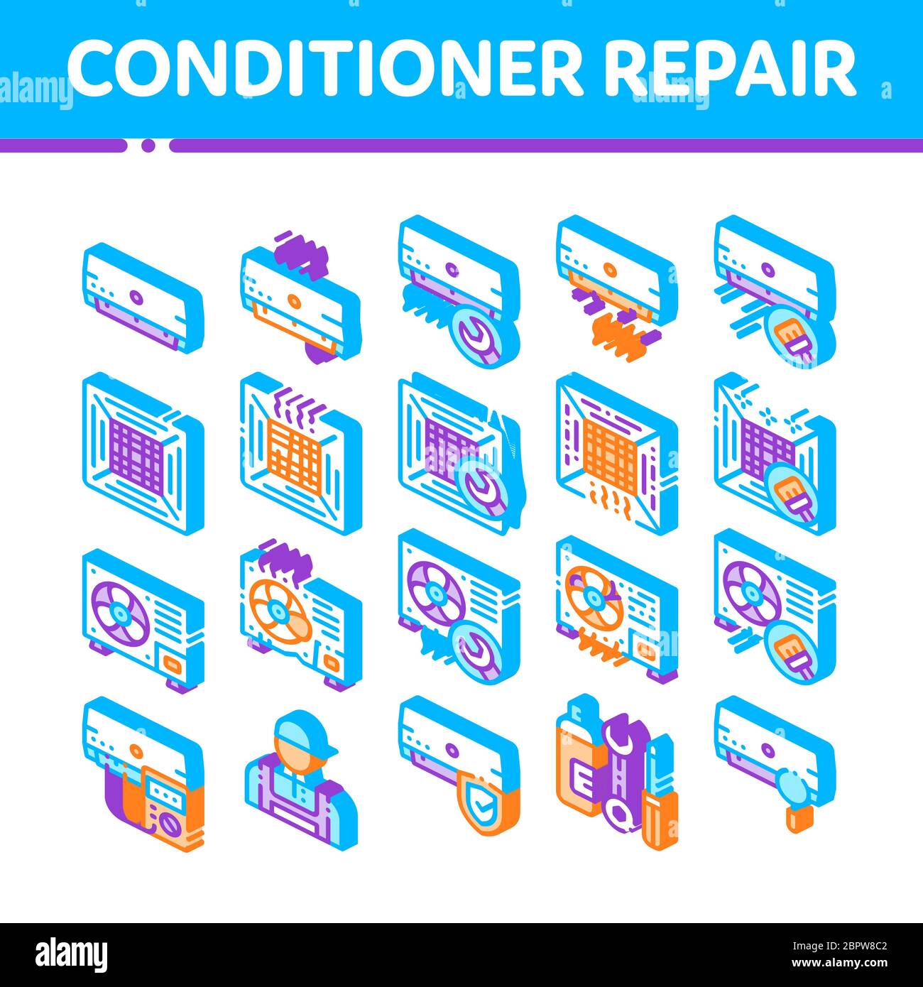 Conditioner Repair Vector Isometric Icons Set Stock Vector Image & Art ...