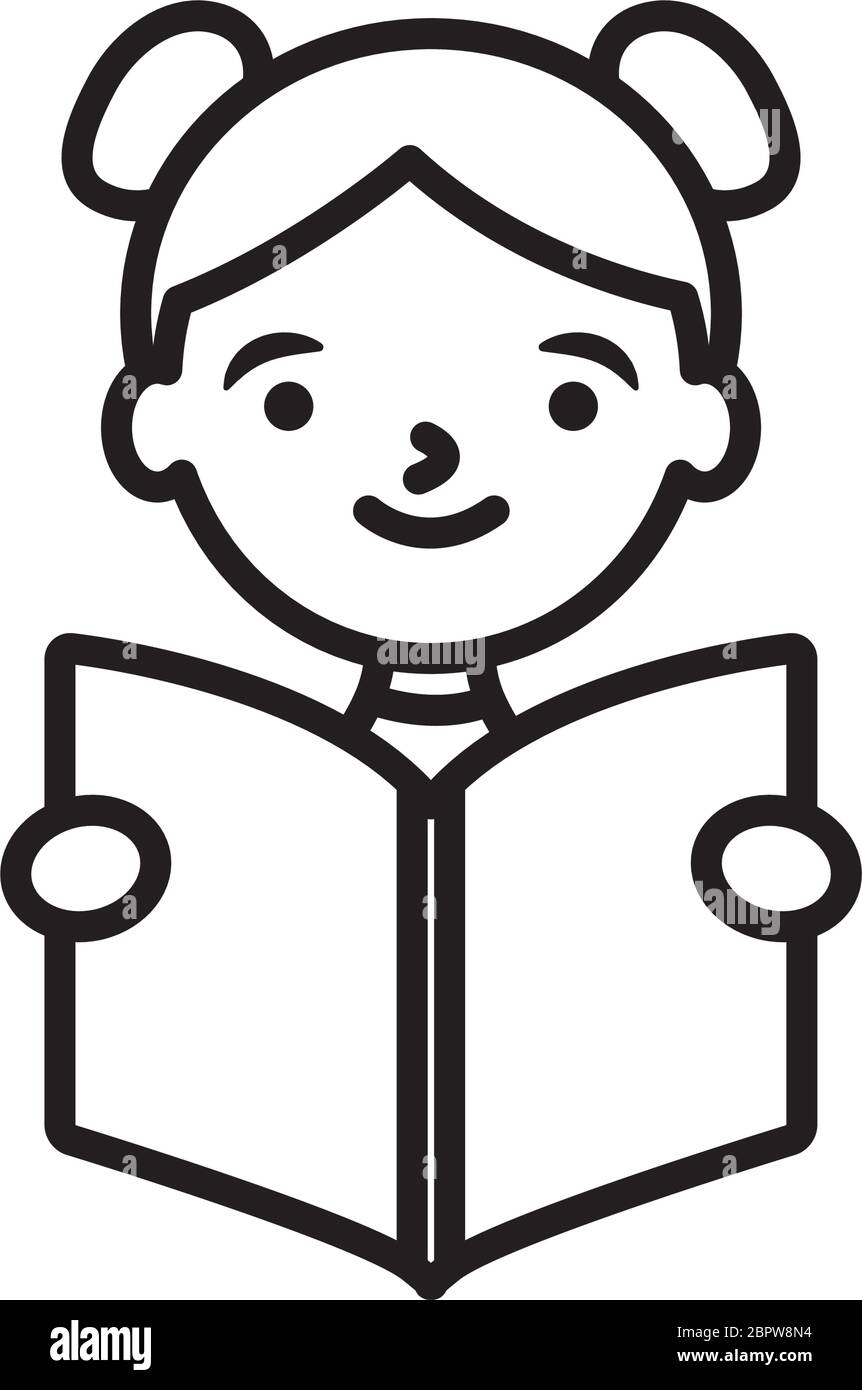 cartoon woman reading a book icon, line style , vector illustration ...