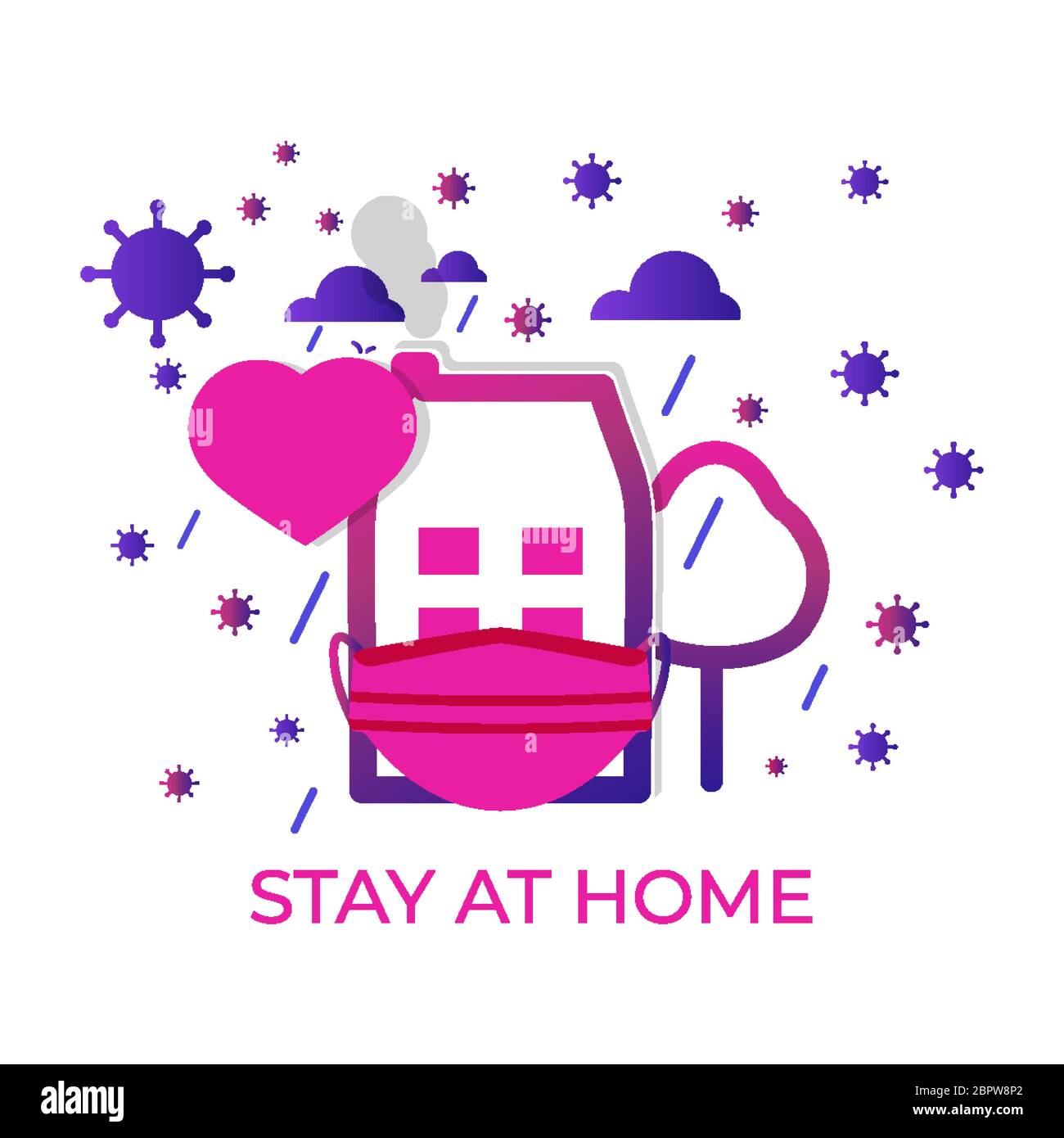 Stay at home banner closeup. Template with heart and mask. COVID 19 or ...
