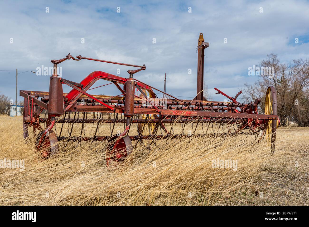Admiral, SK/Canada- April 20, 2020: A vintage Massey Harris hay rake in ...