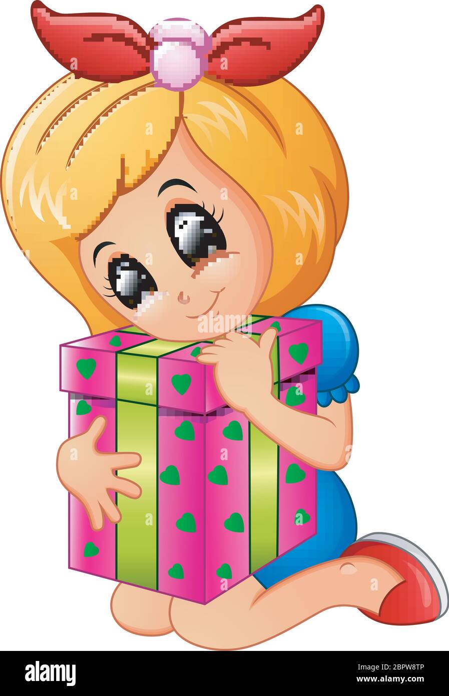 Happy little girl cartoon holding birthday gift box Stock Vector Image ...