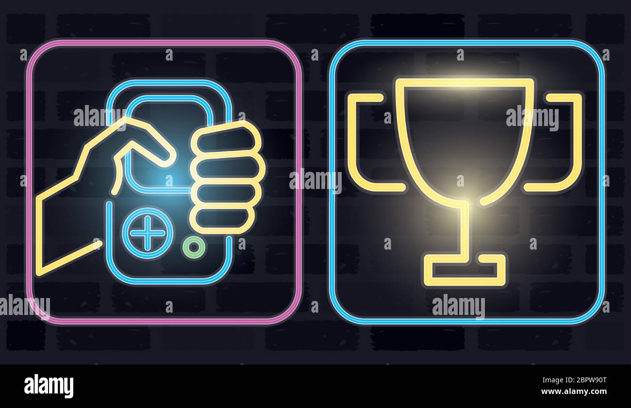 retro video game neon with trophy and console Stock Vector Image & Art ...