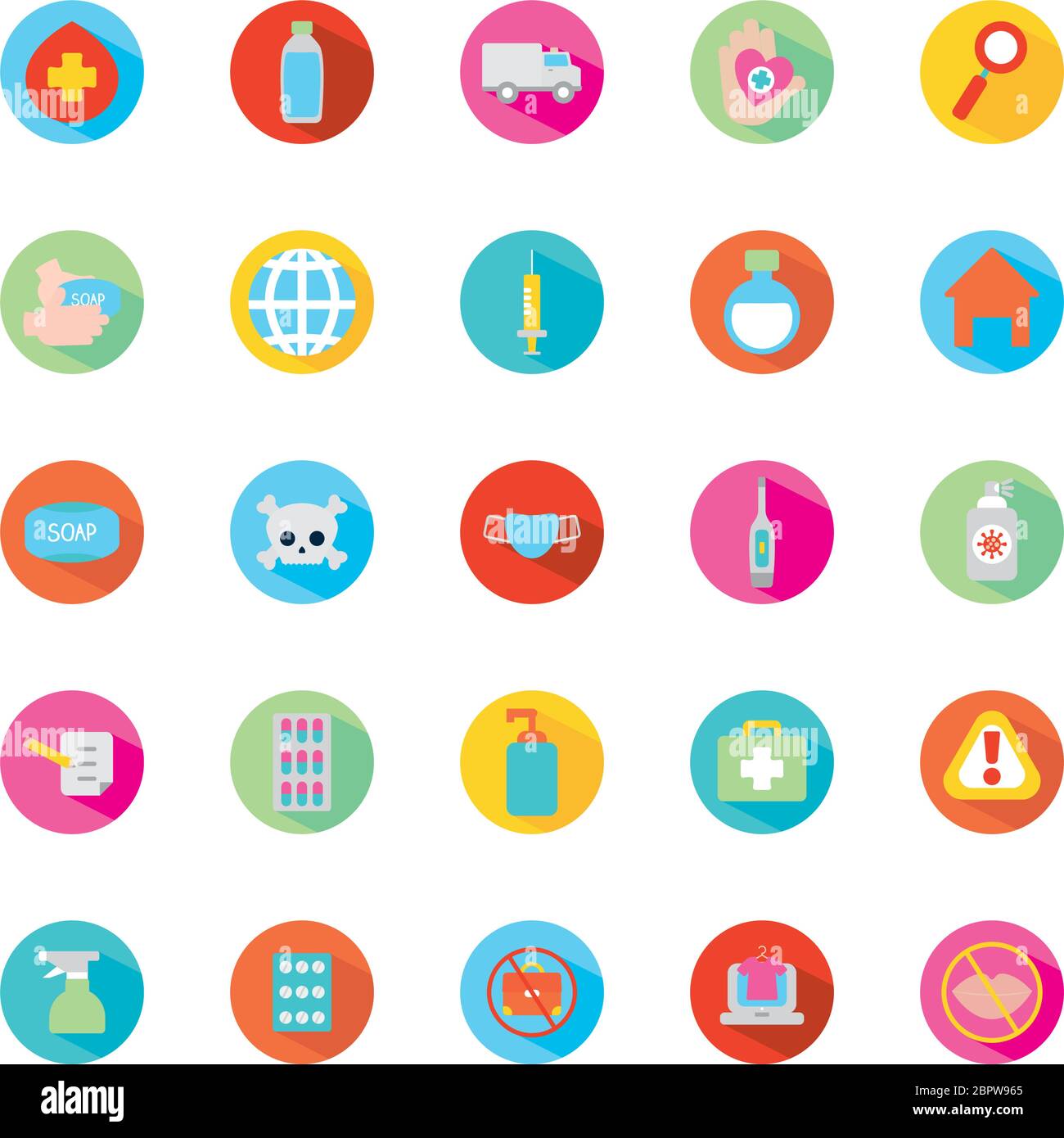 skull and stop the spread icon set over white background, block flat ...