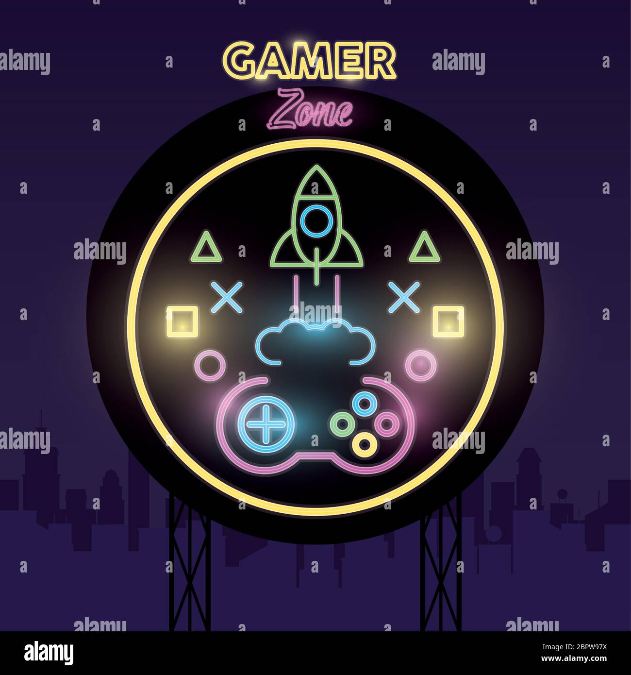 retro video game neon with rocket Stock Vector Image & Art - Alamy
