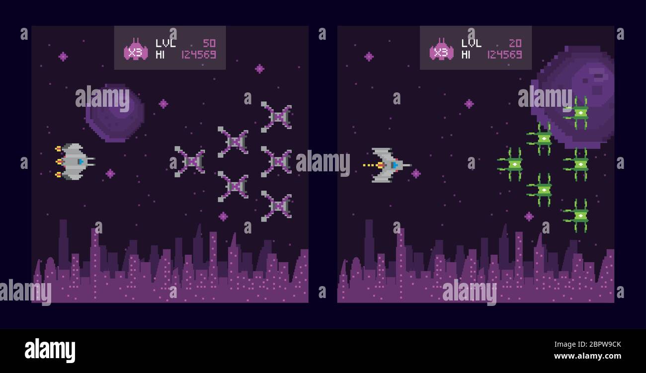 retro video game space pixelated scenes Stock Vector Image & Art - Alamy