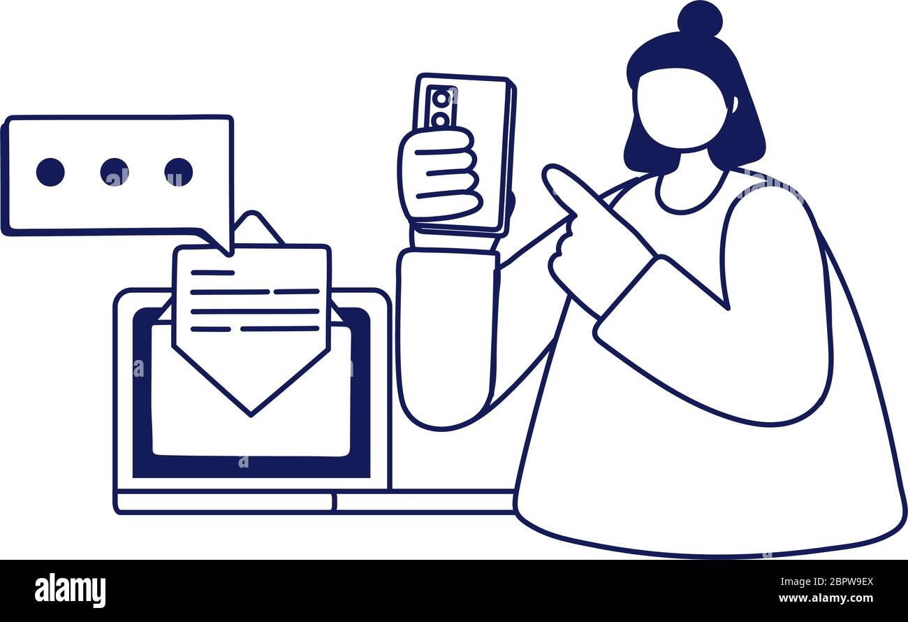 Woman with smartphone and laptop design, Cellphone mobile digital and ...