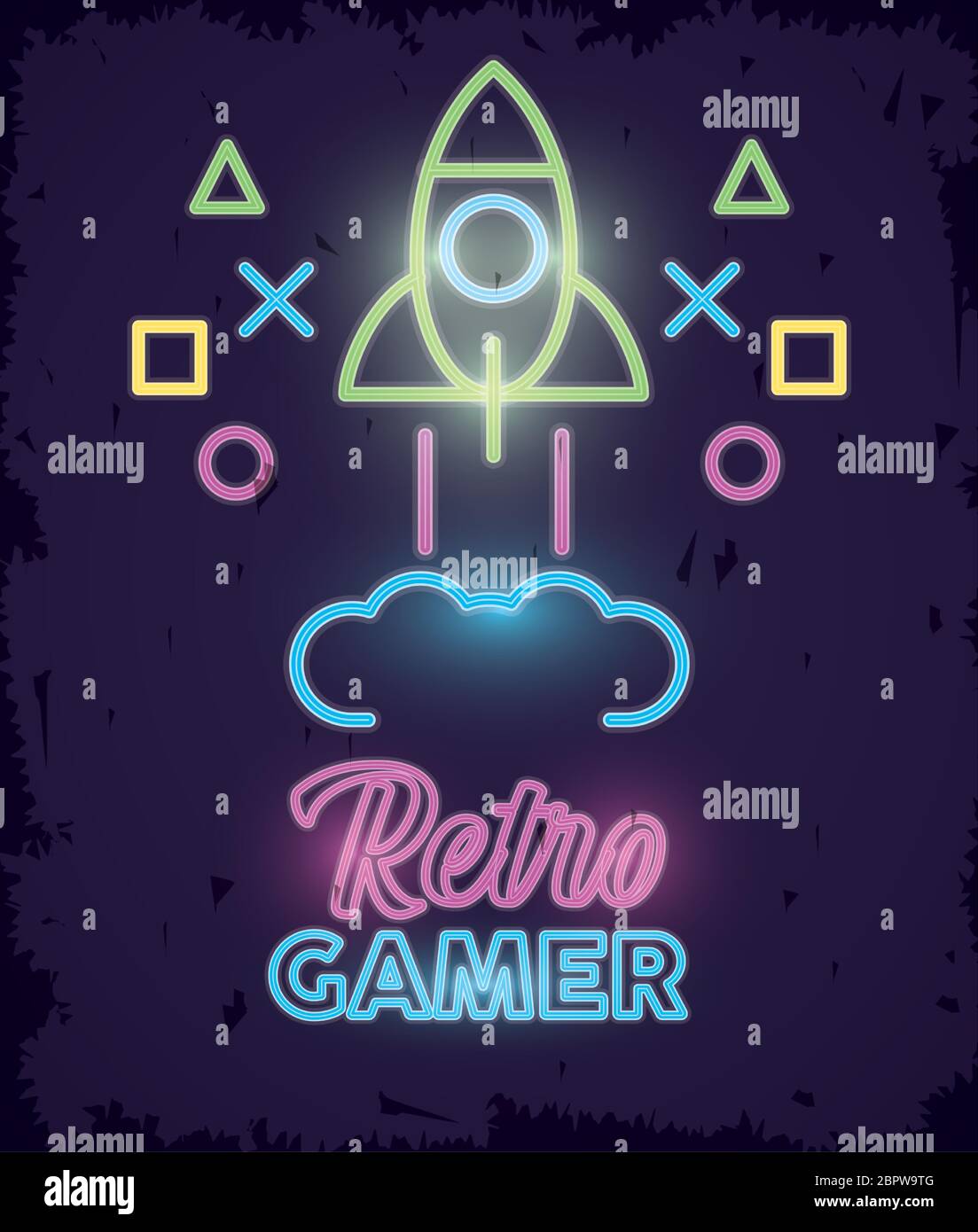 retro video game neon with rocket Stock Vector Image & Art - Alamy