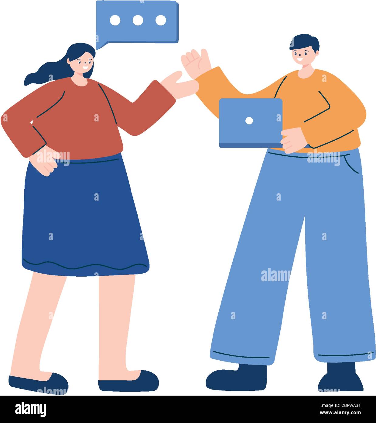 Woman and man with laptop and bubble design, Digital technology and ...