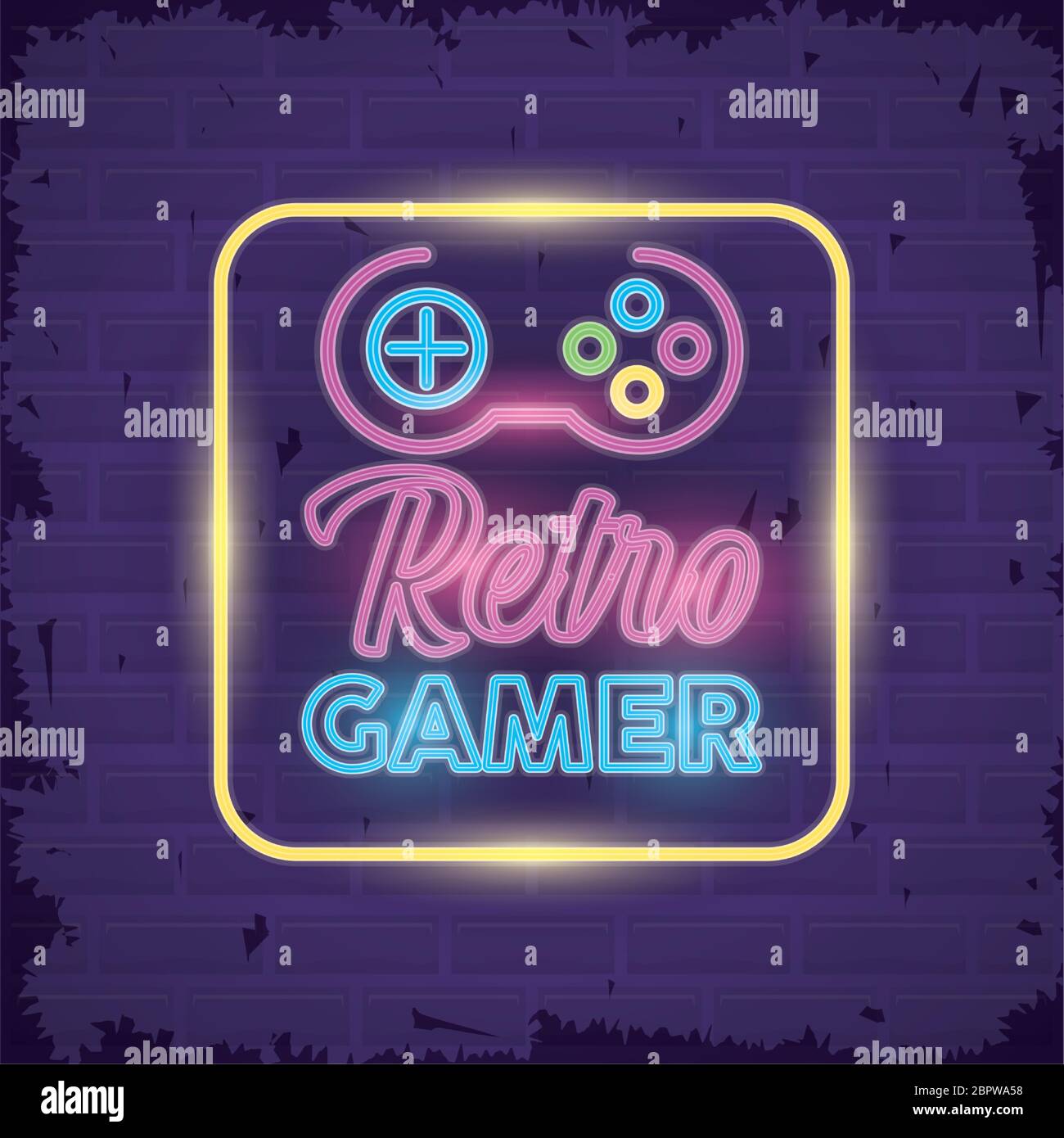 retro video game neon with control Stock Vector Image & Art - Alamy