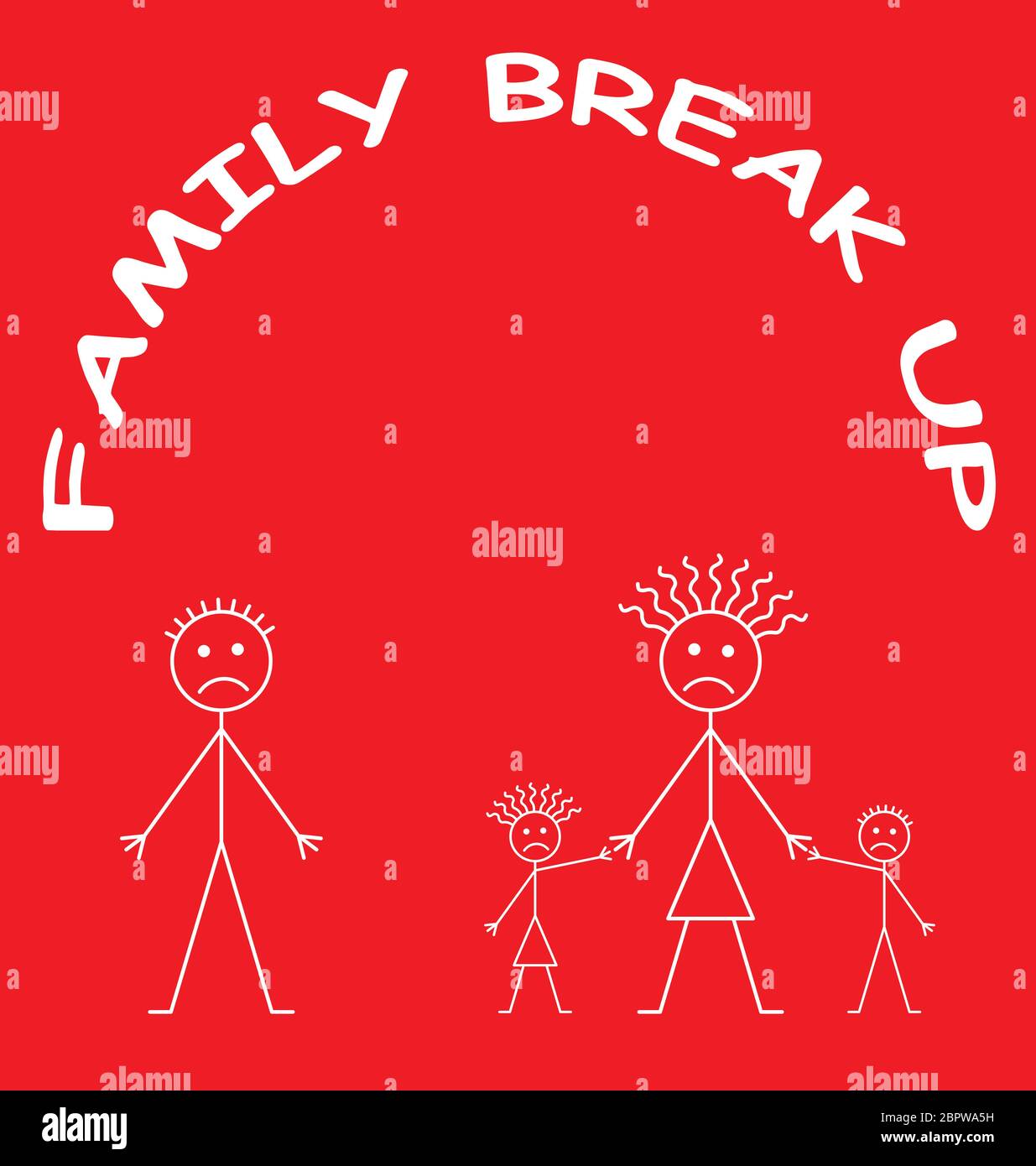 Representation of marriage break up or divorce isolated on red ...