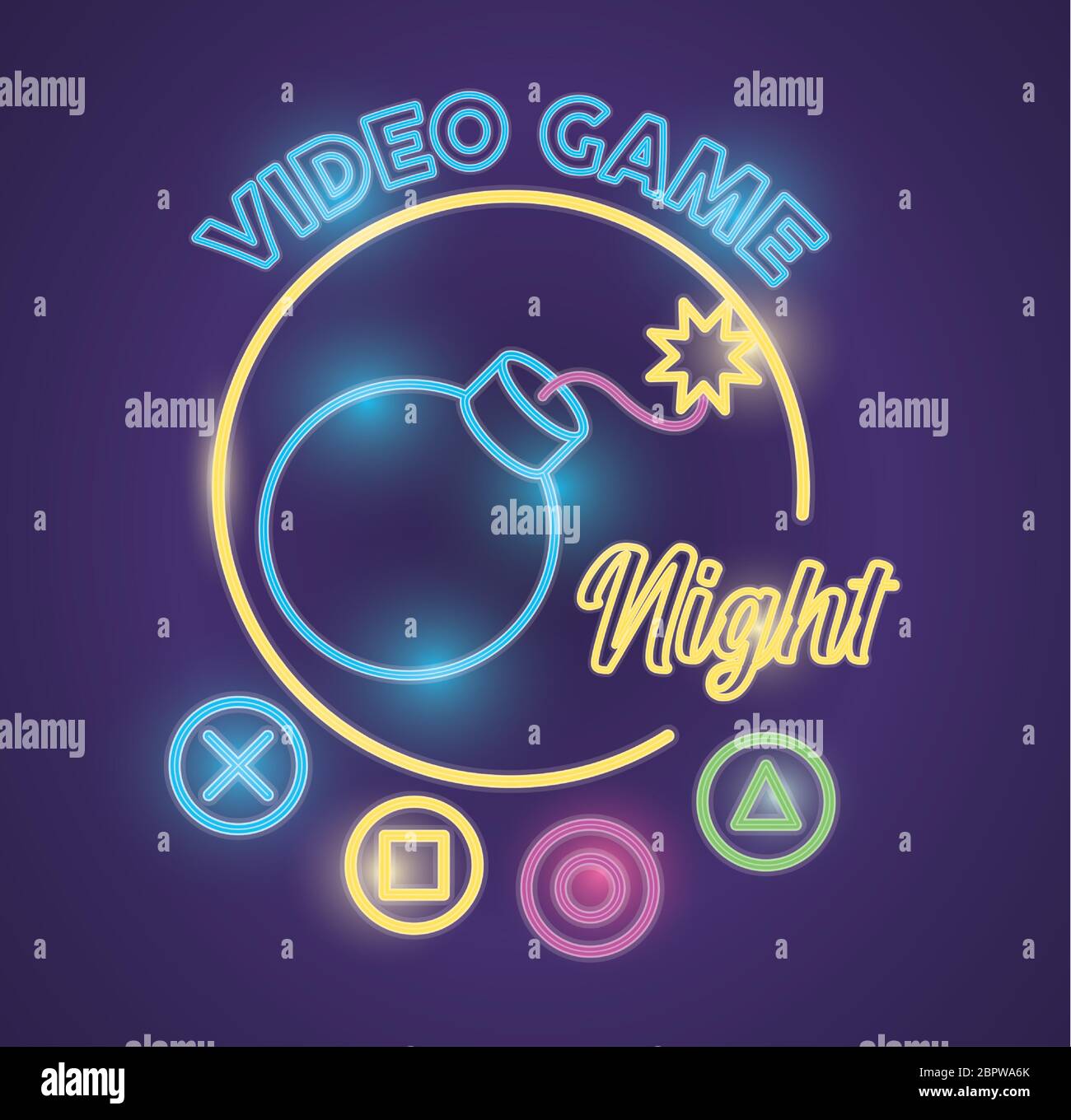 retro video game neon with bomb Stock Vector Image & Art - Alamy