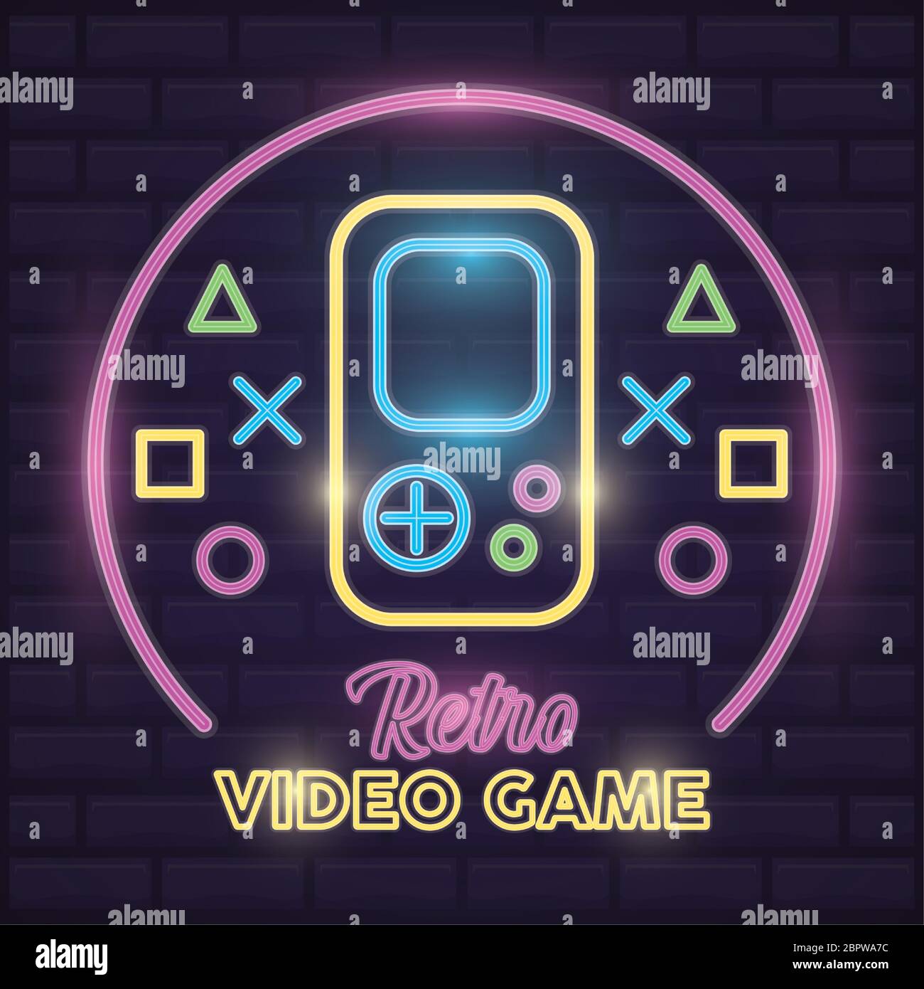 retro video game neon with portable console Stock Vector Image & Art ...