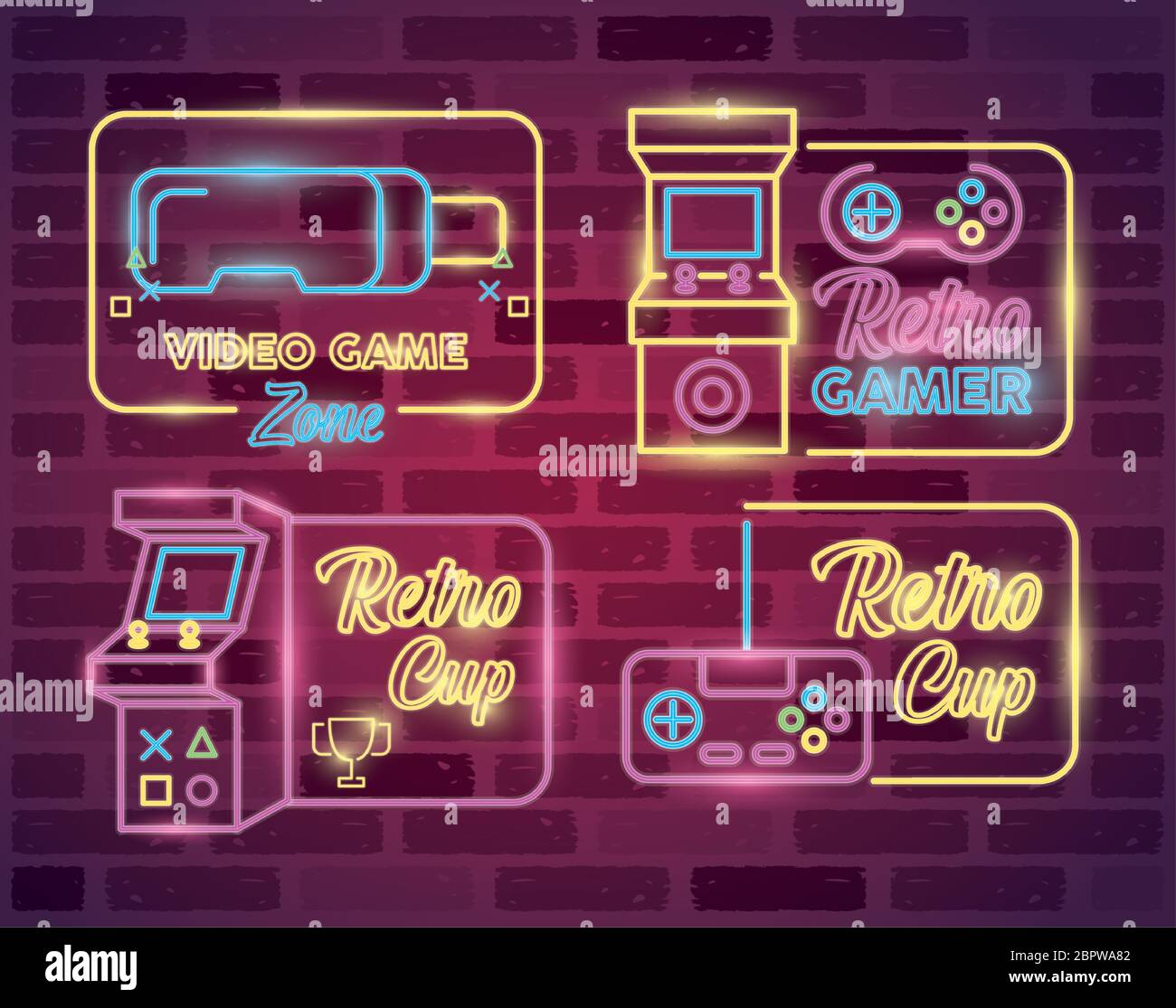 retro video game neon with set icons Stock Vector Image & Art - Alamy