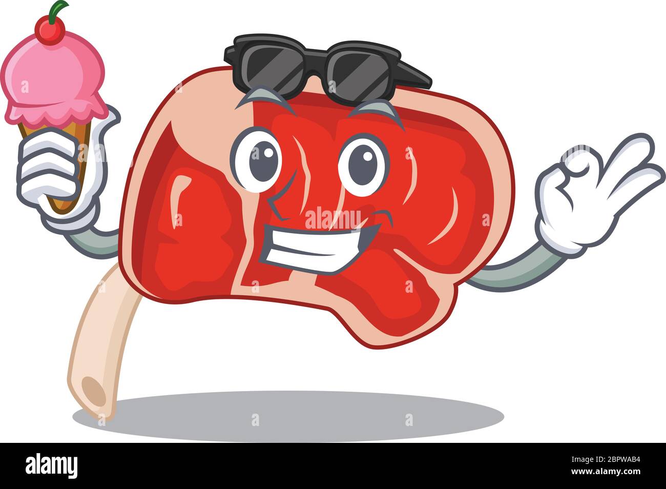 A cartoon drawing of prime rib holding cone ice cream Stock Vector ...