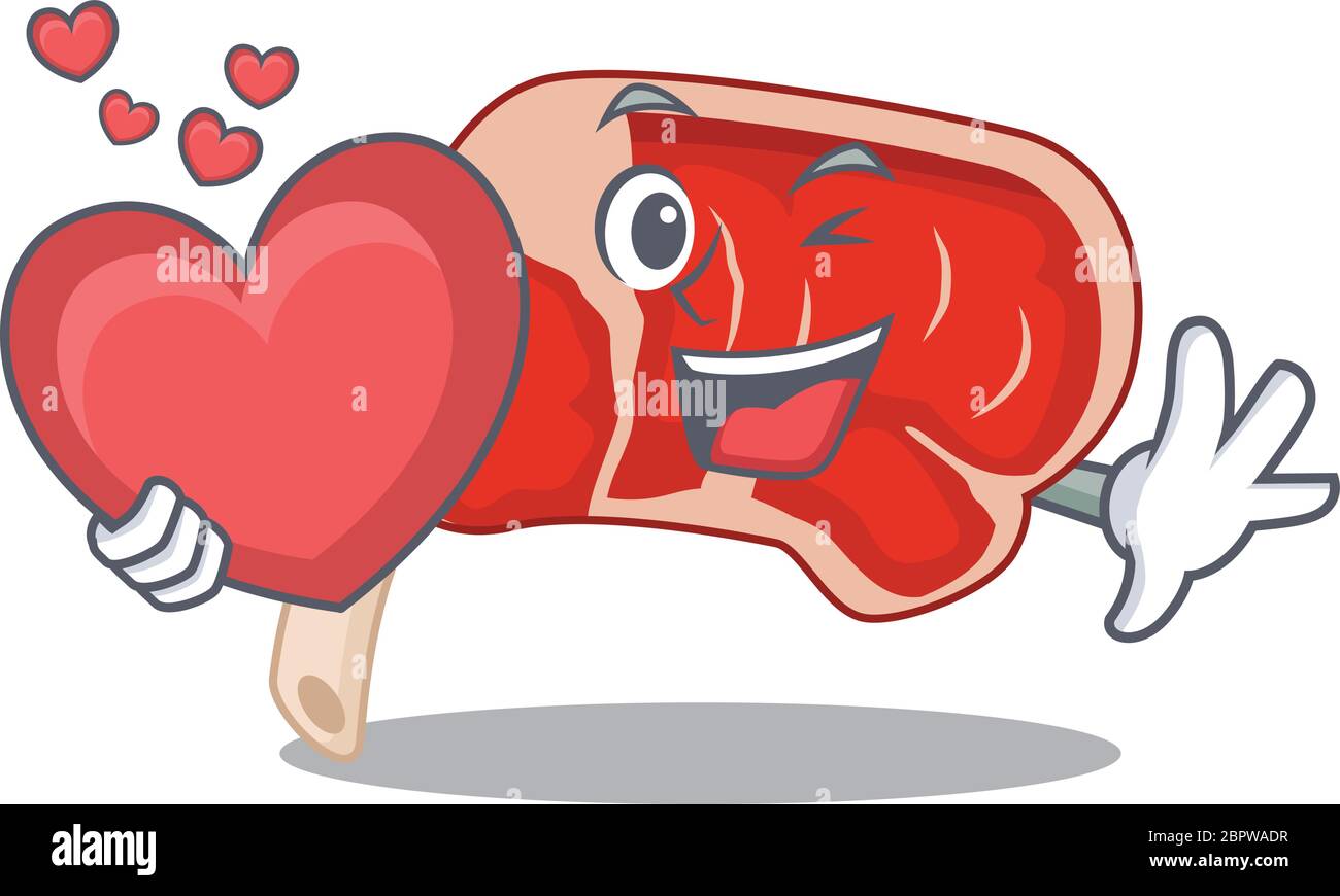 A sweet prime rib cartoon character style holding a big heart Stock ...
