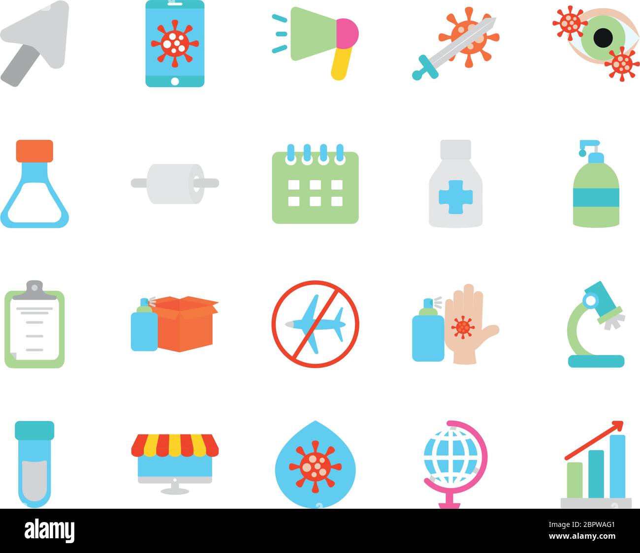 megaphone and stop the spread icon set over white background, flat ...